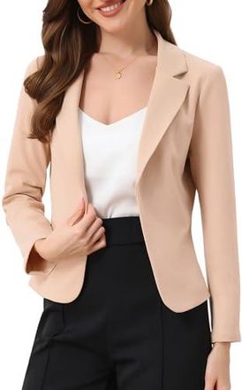 Allegra K Blazer Femme Imprim&eacute; Fleuri Veste de Costume daffaires D&eacute;contract&eacute; &agrave; Revers Crant&eacute; Coupe Cintr&eacute; Blazer de Bureau Floral Beige-Floral XL