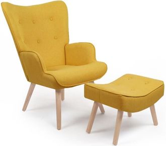 IDMarket Idmarket - Fauteuil scandinave ivar avec repose pieds jaune