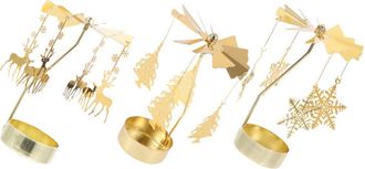 Cabilock 3 St&uuml;ck Teiliges Rotierendes Kerzenhalter Gold Schneeflocken Teelichtkarussell aus Metall Drehbarer Windm&uuml;hlen Kerzenst&auml;nder f&uuml;r Festliche Tischdekora