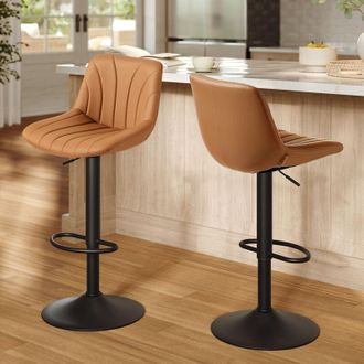 Vasagle Chaises de Bar R&eacute;glables, Tabourets avec Dossier, Rotation 360&deg;, PU, pour Cuisine, Salle &agrave; Manger, Lot de 2, Marron