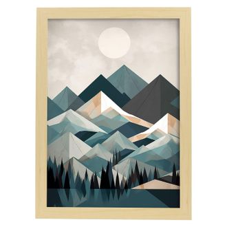Nacnic Poster - schneebedeckte Berge minimalistischer geometrischer Stil A3 Leichter Holzrahmen