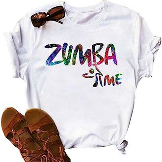 Keephen Zumba Athletic Top Graphic Manches Courtes T-Shirt Col Rond Danse Entraînement Top Casual Tee pour Femmes Slim Fit