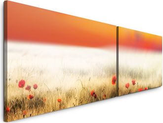 Paul Sinus Art Rote Mohnblumen im Feld 180x50cm - 2 Wandbilder je 50x90cm - Kunstdrucke - Wandbild - Leinwandbilder fertig auf Rahmen