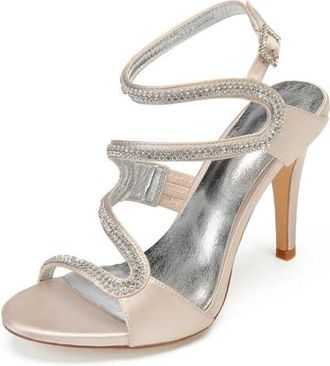 Generic Satin Chaussures De Mari&eacute;e Mariage Femmes Stylet Ouvert Bout Sandales Et&eacute; Talon Mariage Soir&eacute;e Chaussures10.5Cm,Champagne,37 EU