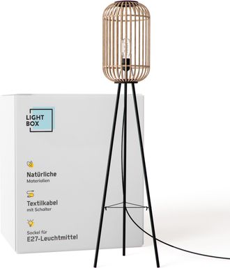 Lightbox Stehlampe mit Rattan Lampenschirm | Dreibein Standleuchte mit Fu&szlig;-Druck-Schalter als Schlafzimmer oder Wohnzimmer Deko | E27 Fassung | Standleuchte au