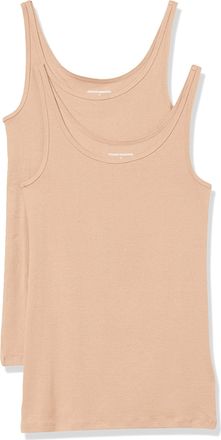 Amazon Essentials Damen Schmal geschnittenes Tanktop mit dünnem Trägern, 2er-Pack, Mittelbeige, XXL