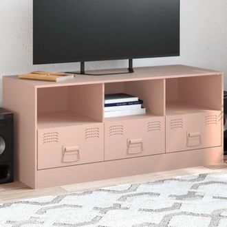 vidaXL Meuble tv rose 99x39x44 cm acier - Vidaxl