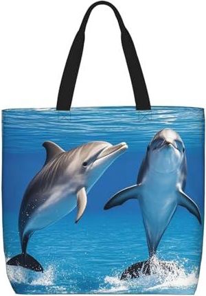 Generic Deux Dauphins Sac A Main Femme D&eacute;contract&eacute; Sacs De Courses L&eacute;ger Sac Fourre-Tout Pour Voyage Plage Gym