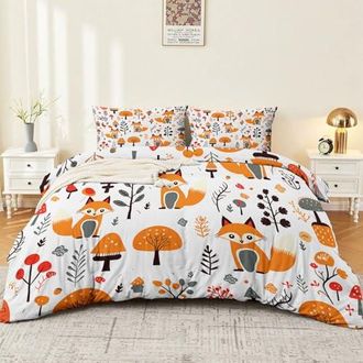 Generic Automne Housse de Couette Animaux de la for&ecirc;t Renard Automne Parure de Lit Luxe Ensemble de literie 220 x 240 cm avec 2 Taie doreiller Ensembles de Ho