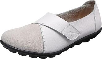 Generic Mocassins Plats en Cuir suédé pour Femmes, Chaussures de Conduite Souples à Enfiler, Chaussures de Travail, de Bureau, dinfirmière,Blanc,43 EU