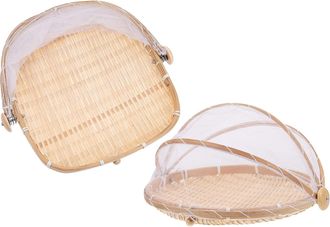 Pretyzoom Multifunktionaler Bambuskorb Mit Fliegenschutz 11,4x11,4x6,3 Zoll Geflochtener Obst Und Gem&uuml;sekorb F&uuml;r K&uuml;che Und Gastgewerbe