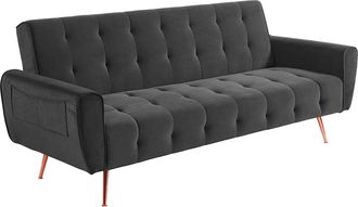 Vente-Unique Schlafsofa, 3-Sitzer, ausziehbar, Schlafsofa, Velours, Polylani, Anthrazit