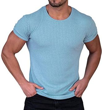 Generic T-shirt &agrave; rayures basiques pour hommes d&eacute;t&eacute; &agrave; rayures verticales couleur unie col rond fitness course &agrave; pied t-shirt &agrave; manches courtes, Bu2., 3XL