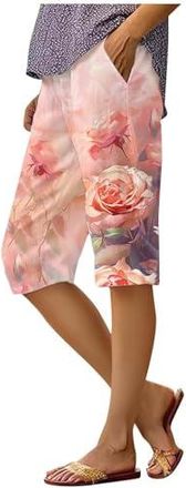 Generic Pantalon court en coton pour femme - Taille élastique - Coupe ample - Coupe ample - Taille 2X, 0b-rose, 5XL