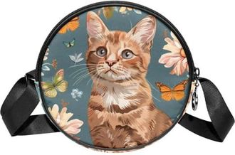 Generic Petit sac &agrave; bandouli&egrave;re rond pour femme, motif floral, vintage, avec fermeture &eacute;clair, bretelles r&eacute;glables, style d&eacute;contract&eacute;, pour femmes et filles