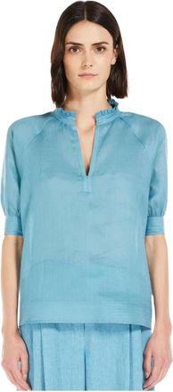 Max Mara Femme, Blouses et Chemises, Bleu, Taille: 34 FR Blouse bleu &agrave; manches raglan et volants