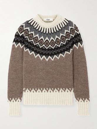 Chlo&eacute; Pull En Alpaga, Laine M&eacute;rinos Et Cachemire M&eacute;lang&eacute;s Jacquard - Marron