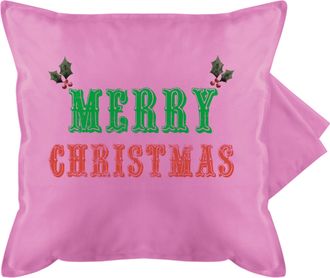 Shirtracer Kissenbezug - Weihnachtskissen Geschenke - Merry Christmas Vintage rot/grün - 50 x 50 cm - Pink - pillow covers weihnachts-kissen weihnacht kissenbezü
