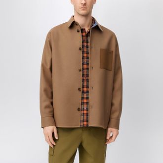 Loewe Kamel-farbene Jungfrau Wolle und Kaschmir Jacke-Hemd