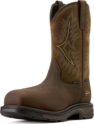 Ariat Mens WorkHog XT Waterproof Wide Square Toe Carbon Work Boots in Bruin Brown Mocha, EE Wide Width, Size 42.5, by Ariat