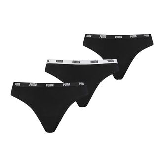 Puma Damen Unterwäsche Unterhosen 3 String Thong im Vorteilspack (Black, XS)