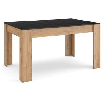 Skraut Home Skraut Home - Table &agrave; manger, Meuble Salle &agrave; Manger, 140x90x76 cm, Pour 6 personnes, Meubles de Salon, Style moderne, Noir et ch&ecirc;ne
