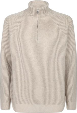 Incotex Homme, Pulls, Beige, Taille: 2XL Pull en cachemire à col haut côtelé