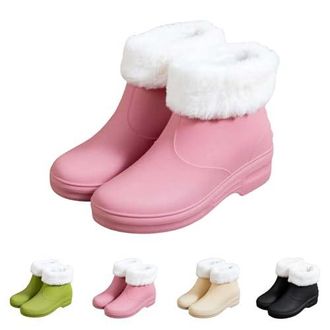 Generic Bottes de pluie &agrave; enfiler pour femme - Bottes Chelsea chaudes avec doublure en peluche - Chaussures dhiver antid&eacute;rapantes et imperm&eacute;ables pour le trav