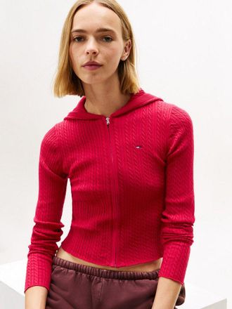 Tommy Jeans Strickjacke TJW ESSENTIAL ZIPPER HOOD CARDI mit Zopfstrickmuster und Kapuze