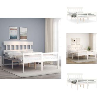 vidaXL Seniorenbett mit Kopfteil 160x200 cm Wei&szlig; Massivholz - Seniorbett - Holzbett - Kiefernholzbett - Doppelbett - Bett Mit Kopfteil