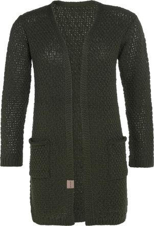 Knit Factory Luna Strickjacke - Mittellange Damen Strickjacken mit Taschen - Cardigan mit Wolle - Grobstrickjacke - Hochwertige Qualit&auml;t - Khaki - 40/42