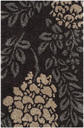 Safavieh Tapis Shag Pour Salon, Salle à manger, Chambre à coucher - Florida Shag Collection, Tapis à poil long, Marron foncé et gris, 69 X 122 cm
