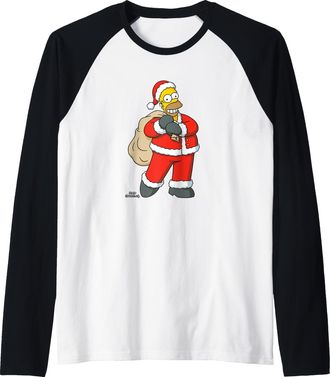 The Simpsons Holiday Christmas Homer Simpson as Santa Claus Raglan