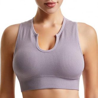 Generic Brassi&egrave;re de sport push-up c&ocirc;tel&eacute;e sans couture pour femme - Soutien moyen - Pour la gym, la course &agrave; pied - 2026, gris, L