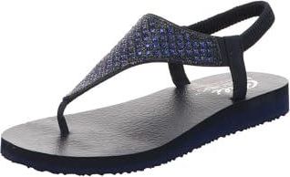 Skechers Sandales plates Meditation-Rock Crown pour femme, taille M, Bordure en strass mitobuck bleu marine, 38 EU
