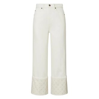 Tory Burch Femme, Pantalons, Blanc, Taille: W26 Jean Jambe Droite Revers Contrast&eacute;
