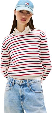 Tommy Jeans Damen Tjw Essential Crew Sweater EXT Dw0Dw20159 Pullover, White (White/Red/Navy Stripe), 5XL Größen