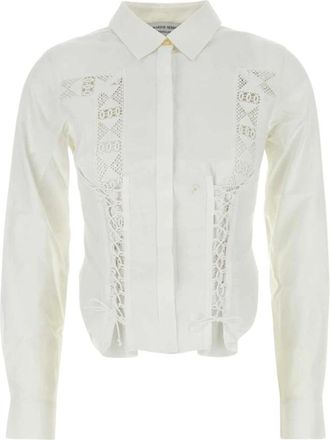 Marine Serre Femme, Blouses et Chemises, Blanc, Taille: 38 FR Cotton Lace-Up Shirt