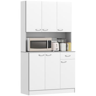 HOMCOM K&uuml;chenschrank, Hochschrank mit Schubladen, verstellbaren Einlegeb&ouml;den, K&uuml;chenbuffet mit Mikrowellenregal f&uuml;r Wohnzimmer, Esszimmer, 101 x 39 x 180 cm,