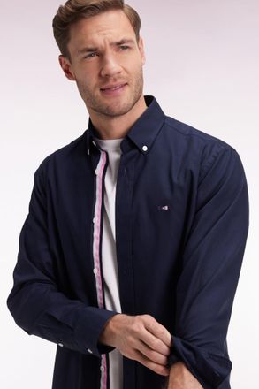 Eden Park Chemise En Coton Pinpoint Marine Broderie Dos Coupe Droite