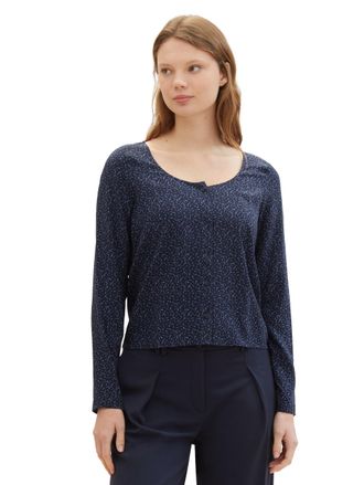 Tom Tailor Tom Tailor Denim Damen Bluse mit Knopfleiste & Muster, 34666 - Navy Blue Structure Print, L