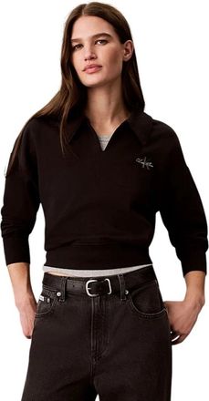 Calvin Klein V-Ausschnitt Frottee-Sweatshirt - - Sweatshirts & Hoodies - Damen - Schwarzk - S