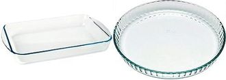 Pyrex R&ocirc;tissoire rectangulaire en verre, Blanc, 40 x 27 cm & Bake & Enjoy Moule&agrave; tarte en verre haute r&eacute;sistance Blanc 28 x 28 cm 1,6 l