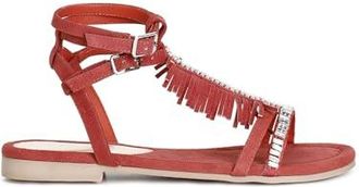 Caf&egrave;noir Sandales En Daim &Agrave; Franges Et Cha&icirc;ne En Strass, Pour Femme, Couleur Rouge, Taille 36