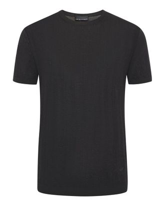 Emporio Armani Unifarbenes Feinstrick-T-Shirt aus Baumwolle in