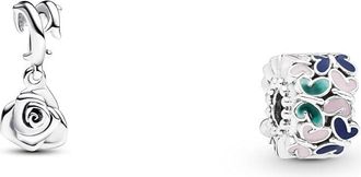 Pandora Moments Blühende Rosen Charm-Anhänger aus Sterling Silber, Kompatibel Moments Armbändern, 793213C00 Clip/Stopper Schmetterlinge 797863ENMX