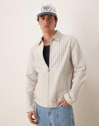 Asos Blouson Harrington habillé à rayures fines en coton mélangé - Blanc-Neutre