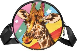 Generic Sac &agrave; bandouli&egrave;re rond rond pour femme, motif girafe amusante, arc-en-ciel, petit sac &agrave; dos &agrave; bandouli&egrave;re avec fermeture &eacute;clair, bretelles r&eacute;glables, 