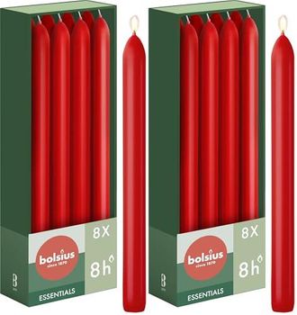 Bolsius Bolsius Glatte Stabkerzen - Rot - 8 St&uuml;ck im Karton - 24 cm - L&auml;nge Brenndauer 8 Stunden - Unparf&uuml;mierte - Enth&auml;lt Nat&uuml;rliches Pflanzenwachs - Ohne Pa