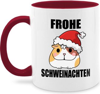 Shirtracer Tasse Tassen 325ml - Statement Spr&uuml;che - Frohe Schweinachten mit Meerschweinchen - 325 ml - Bordeauxrot - meerschweinchentasse spruchtasse sarkasmus s